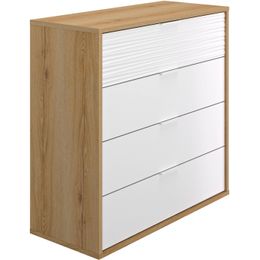 Kommode GAMI Sideboards Gr. B/H/T: 106 cm x 103 cm x 45 cm, weiss glänzend lackiert, 4, beige (helvezia eiche nachbildung) Kommode mit 4 Schubladen zur Aufbewahrung