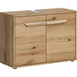 Waschbeckenunterschrank Welltime "Kayu, Breite 84 cm, 2 Türen, 1 Einlegeboden" Schränke Gr. B/H/T: 84 cm x 60 cm x 34 cm, 2 St., braun (evoke oak nachbildung) einzigartiges Griffdesign, Badschrank, Bad-Möbel, Badezimmer, Bad