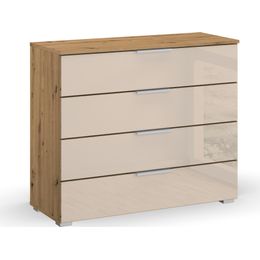 Kommode Rauch "Koluna" Sideboards Gr. B/H/T: 93 cm x 81,0 cm x 42,0 cm, 4 St., beige (eiche artisan, glas champagner) mit Glasfront, 4 Schubkästen, inkl. 6er-Set Filzboxen