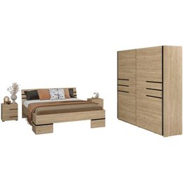 Schlafzimmer-Set Inosign "Violla" Schlafzimmermöbel-Sets Gr. B/H/T: 186 cm x 89 cm x 217 cm, B/H: 180 cm x 200 cm, braun (eichefarben) aus FSC-zertifiziertem Holzwerkstoff