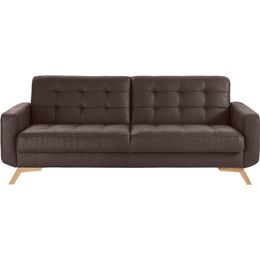 3-Sitzer exxpo - SOFA FASHION "Fiord, aktuelles Design, tolle Detailverarbeitung im Sitz und R&uuml;cken", braun (schoko), B:222cm H:87cm T:89cm, Vintage (100% Polyester);Webvelours (100% Polyester), Sofas, bequem, wahlweise Kippcouch mit Bettfunktion und Bettkasten, Holzfu&szlig;