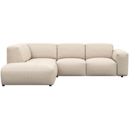 Ecksofa FLEXLUX "Lucera, super bequem durch hochwertigen Sitzaufbau mit Kaltschaum", wei&szlig; (warm wei&szlig;), B:256cm H:73cm T:231cm, 100% Echteder, Sofas, Ecksofa, modern & anschmiegsam, L-Form, Designsofa