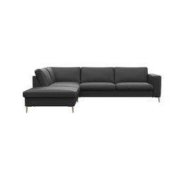 Ecksofa FLEXLUX "Fiore, Sitzaufbau mit hochwertigem Kaltschaum f&uuml;r mehr Sitzkomfort", schwarz (deep schwarz), B:273cm H:85cm T:225cm, 100% Echteder, Sofas, Ecksofa, breite Armlehnen, L-Form, F&uuml;&szlig;e Alu/Eiche