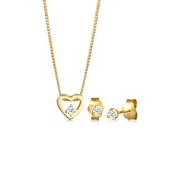 Schmuckset Elli DIAMONDS "Herz Liebe Solitär Diamant (0.09ct.) 585 Gelbgold" Schmuck-Sets Gr. OneSize, goldfarben (gold, weiß) Damen