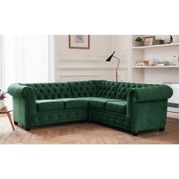 William - chesterfield ecksofa beidseitig montierbar - 5 sitzplätze - aus samt - grün