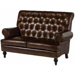 Massivmöbel24 Sofa 2-Sitzer Echtleder 140x84x94 braun chesterfield 106