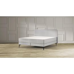 EMMA Elite Boxspringbett - Hellgrau - 200x200 cm - Kopfteil Streifen - Metall Füße