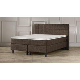 EMMA Classic Boxspringbett - braun - 180x200 cm - Kopfteil Gesteppt - Schwarze Füße