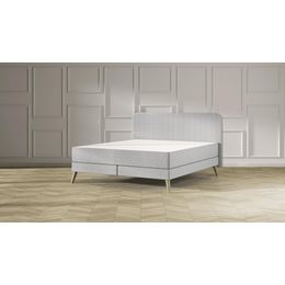 EMMA Elite Boxspringbett - Hellgrau - 180x200 cm - Kopfteil Streifen - Natur Füße