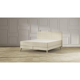 EMMA Elite Boxspringbett - Beige - 160x200 cm - Kopfteil Kissen - Natur Füße