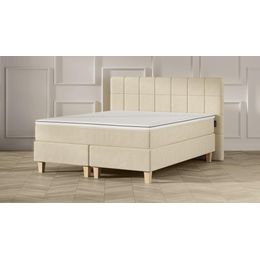 EMMA Classic Boxspringbett - beige - 180x200 cm - Kopfteil Gesteppt - Natur Füße