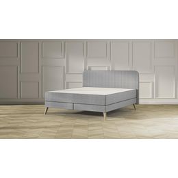 EMMA Elite Boxspringbett - Dunkelgrau - 180x200 cm - Kopfteil Streifen - Natur Füße