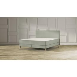 EMMA Elite Boxspringbett - Grün - 180x200 cm - Kopfteil Kissen - Natur Füße