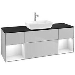 Villeroy & Boch Villeroy und Boch Finion Waschtischunterschrank F862GFGJ 160cm, Abdeckplatte black matt, Regale Glossy white lacquer, Light grey matt