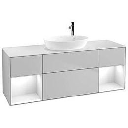 Villeroy & Boch Villeroy und Boch Finion Waschtischunterschrank F981GFGJ 160cm, Abdeckplatte white matt, Regale Glossy white lacquer, Light grey matt