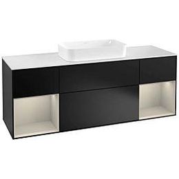 Villeroy & Boch Villeroy und Boch Finion Waschtischunterschrank G331HHPD 160cm, Abdeckplatte white matt, Emotion, Regale sand matt lacquer, Black matt lacquer