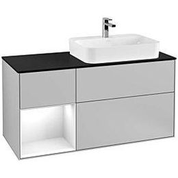 Villeroy & Boch Villeroy und Boch Finion Waschtischunterschrank F392GFGJ 120cm, Abdeckplatte black matt, Regal links Glossy white lacquer, Light grey matt