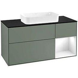 Villeroy & Boch Villeroy und Boch Finion Waschtischunterschrank F302GFGM 120cm, Abdeckplatte black matt, Regal rechts Glossy white lacquer, Olive Matt Lacquer