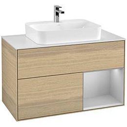 Villeroy & Boch Villeroy und Boch Finion Waschtischunterschrank F371GJPC 100cm, Abdeckplatte white matt, Regal rechts Light grey matt, Oak Veneer