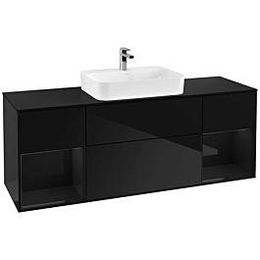 Villeroy & Boch Villeroy und Boch Finion Waschtischunterschrank F452PHPH 160x60,3cm, Abdeckplatte black matt, Regale Glossy black lacquer, Glossy Black Lacquer