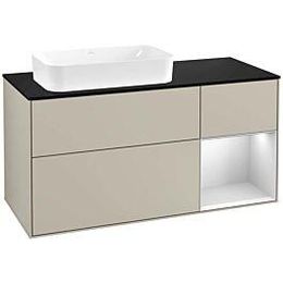 Villeroy & Boch Villeroy und Boch Finion Waschtischunterschrank F282MTHH 120cm, Abdeckplatte black matt, Regal rechts White matt lacquer, Sand Matt Lacquer