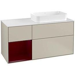 Villeroy & Boch Villeroy und Boch Finion Waschtischunterschrank F271HBHH 120cm, Abdeckplatte white matt, Regal links Peony, Sand Matt Lacquer