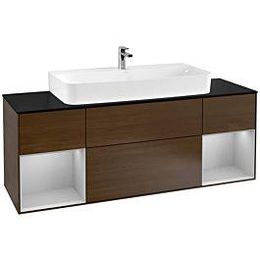 Villeroy & Boch Villeroy und Boch Finion Waschtischunterschrank G212GJGN 160cm, Abdeckplatte black matt, Emotion, Regale Light grey matt lacquer, Walnut veneer