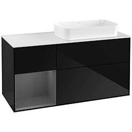 Villeroy & Boch Villeroy und Boch Finion Waschtischunterschrank G271GKPH 120cm, Abdeckplatte white matt, Emotion, Regal links Anthracite matt, Glossy Black Lacquer