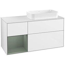 Villeroy & Boch Villeroy und Boch Finion Waschtischunterschrank G271GMGF 120cm, Abdeckplatte white matt, Emotion, Regal links Olive Matt Lacquer, Glossy white lacquer