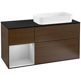 Villeroy & Boch Villeroy und Boch Finion Waschtischunterschrank F272GJGN 120cm, Abdeckplatte black matt, Regal links Light grey matt, Walnut veneer