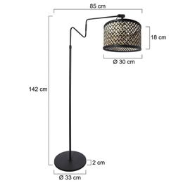 Steinhauer Stehleuchte Linstrom, Metall, Bambusgeflecht, schwarz/natur