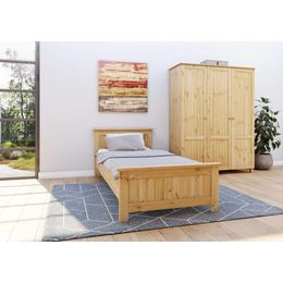 Jugendzimmer-Set Home Affaire "Juventus" Schlafzimmermöbel-Sets Gr. B/H/T: 245cm x 180cm x 208cm, B/H: 90cm x 200cm, beige (natur) Baby Massivholz, bestehend aus Bett und Kleiderschrank