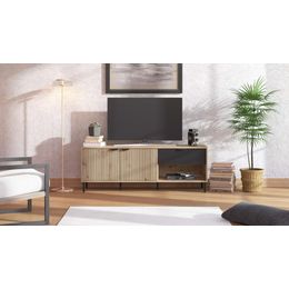 TV-Board Home Affaire "Mayenne Lowboard, Breite 150, 157 oder 208 cm, TV-Schrank, TV-Ständer" Sideboards Gr. B/H/T: 150,5 cm x 54,5 cm x 40 cm, Artisan Eiche 150 cm, 1 St., braun (artisan eiche) mit dekorativen schwarzen Streifen, in Artisan Eiche