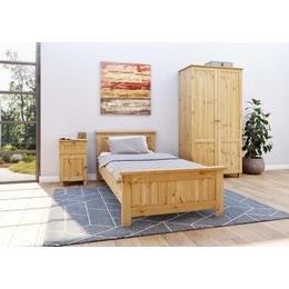 Jugendzimmer-Set Home Affaire "Juventus" Schlafzimmermöbel-Sets Gr. B/H/T: 241 cm x 180 cm x 208 cm, B/H: 90 cm x 200 cm, beige (natur) Baby Massivholz, bestehend aus Bett, Kleiderschrank und Nachtkommode