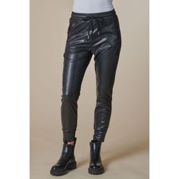 Jogger Pants Zhrill "FABIA" Gr. L, N-Gr, schwarz (jet black) Damen Hosen mit glänzender Lederoptik