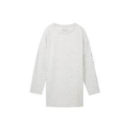 Tom Tailor Damen Oversized Langarmshirt mit Logo-Print, grau, Meliert, Gr. S/36