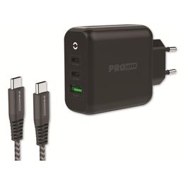 PROUSER USB-Lader Pro User 20198, 3-fach, 65W, 2x USB-C, 1x USB-A, GaN, schwarz
