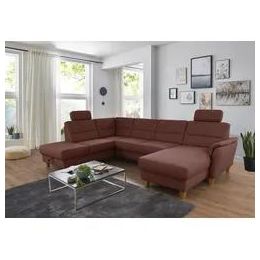 Wohnlandschaft Home Affaire "Palmera U-Form" Sofas Gr. B/H/T: 308 cm x 89 cm x 212 cm, Struktur weich, Ottomane links, mit Bettfunktion-mit Bettkasten, rosegold (kupfer) Federkern, wahlweise mit Bettfunktion und mitohne Stauraum