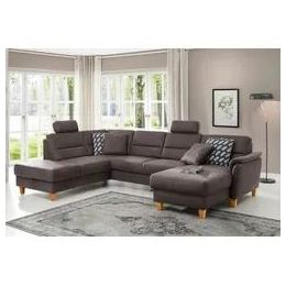 Wohnlandschaft Home Affaire "Palmera U-Form", grau (anthrazit), B:308cm H:89cm T:212cm, 100% Polyester, Struktur (100% Polyester), Luxus-Microfaser in Lederoptik (100% Polyester), Sofas, Federkern, wahlweise mit Bettfunktion und mit/ohne Stauraum, Topseller