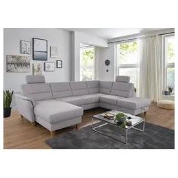 Wohnlandschaft Home Affaire "Palmera U-Form" Sofas Gr. B/H/T: 308 cm x 89 cm x 212 cm, Struktur weich, Ottomane rechts, mit Bettfunktion-mit Bettkasten, silberfarben (silber) Federkern, wahlweise mit Bettfunktion und mitohne Stauraum