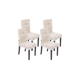 MCW 4er-Set Esszimmerstuhl Stuhl K&uuml;chenstuhl Littau ~ Textil mit Schriftzug, creme, dunkle Beine
