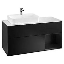 Villeroy & Boch Villeroy und Boch Finion Waschtischunterschrank F401PDPD 120cm, Abdeckplatte white matt, Regal rechts Black matt lacquer, Black matt lacquer