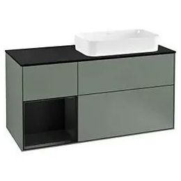 Villeroy & Boch Villeroy und Boch Finion Waschtischunterschrank F272PDGM 120cm, Abdeckplatte black matt, Regal links Black matt lacquer, Olive Matt Lacquer