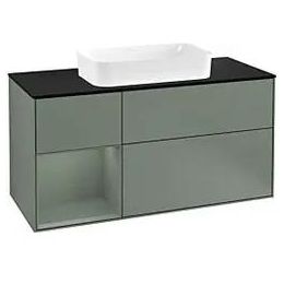 Villeroy & Boch Villeroy und Boch Finion Waschtischunterschrank F292GMGM 120cm, Abdeckplatte black matt, Regal links Olive Matt Lacquer, Olive Matt Lacquer