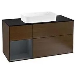 Villeroy & Boch Villeroy und Boch Finion Waschtischunterschrank F292HGGN 120cm, Abdeckplatte black matt, Regal links Midnight Blue Matt Lacquer, Walnut veneer