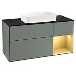 Villeroy & Boch Villeroy und Boch Finion Waschtischunterschrank F302HFGM 120cm, Abdeckplatte black matt, Regal rechts Gold matt, Olive Matt Lacquer