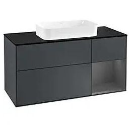 Villeroy & Boch Villeroy und Boch Finion Waschtischunterschrank F302GKHG 120cm, Abdeckplatte black matt, Regal rechts Anthracite matt, Midnight Blue Matt Lacquer