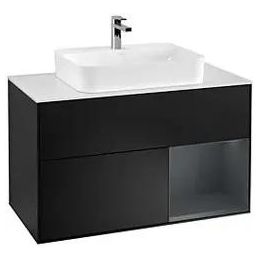 Villeroy & Boch Villeroy und Boch Finion Waschtischunterschrank F371HGPD 100cm, Abdeckplatte white matt, Regal rechts Midnight Blue Matt Lacquer, Black matt lacquer