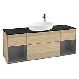 Villeroy & Boch Villeroy und Boch Finion Waschtischunterschrank G982GKPC 160cm, Abdeckplatte black matt, Emotion, Regale Anthracite matt lacquer, Oak Veneer