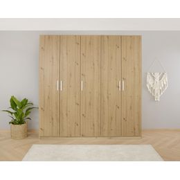 Drehtürenschrank Rauch "Kleiderschrank Schrank Garderobe KOLUNA mit Dekor-Front" Schränke Gr. B/H/T: 226 cm x 229 cm x 54 cm, 5 St., braun (eiche artisan) inkl. 2 Innenschubladen sowie extra Einlegeböden MADE IN GERMANY